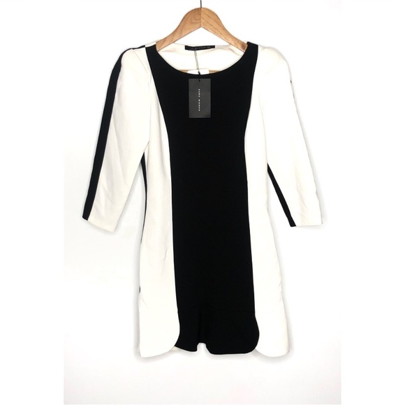 Zara | Dresses | Zara Woman Color Block Scalloped Jersey Dress Womens ...